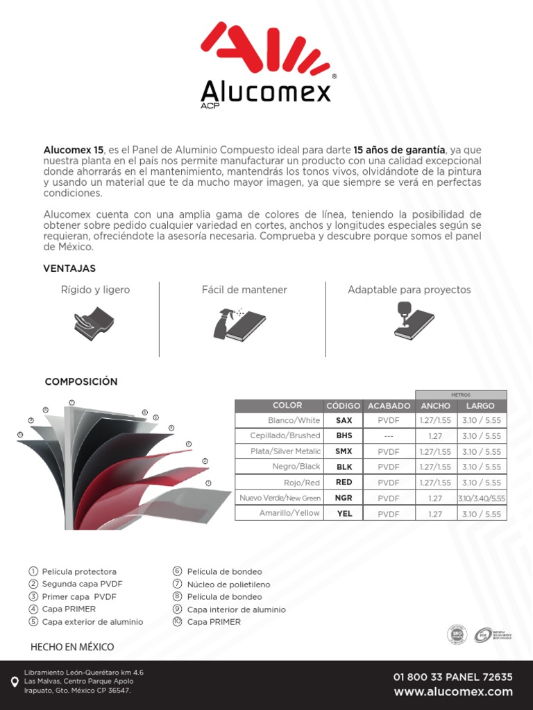 Ficha Técnica de Panel Alucomex | PDF | Química | Materiales