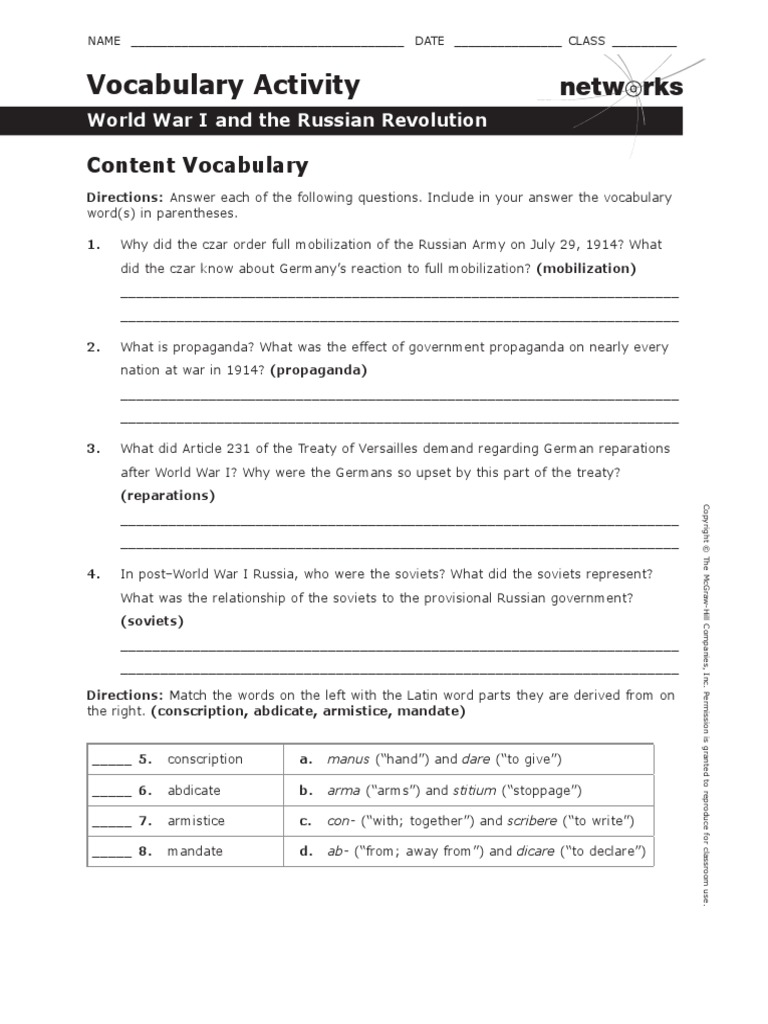 Vocabulary 10th Grade III Quarter | PDF | World War I | Communism