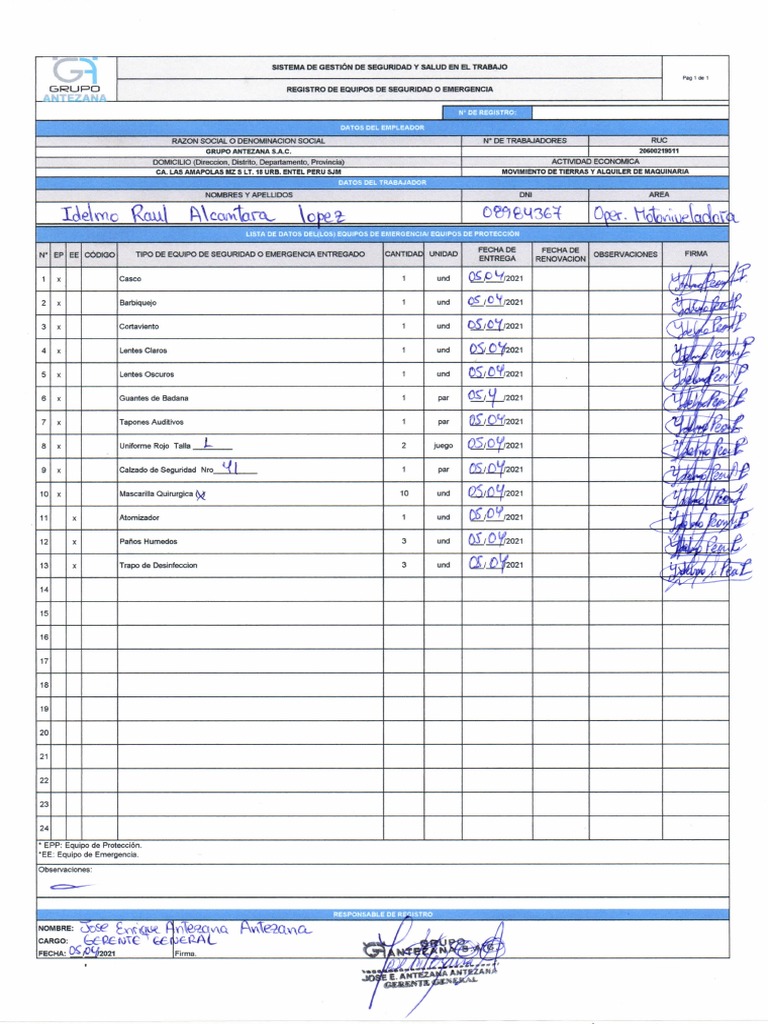 Modelo Entrega de EPPs | PDF