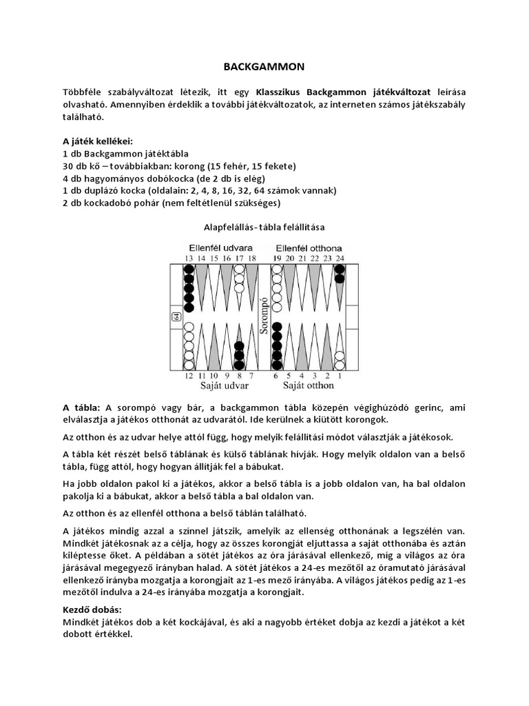 Játékszabály Backgammon | PDF