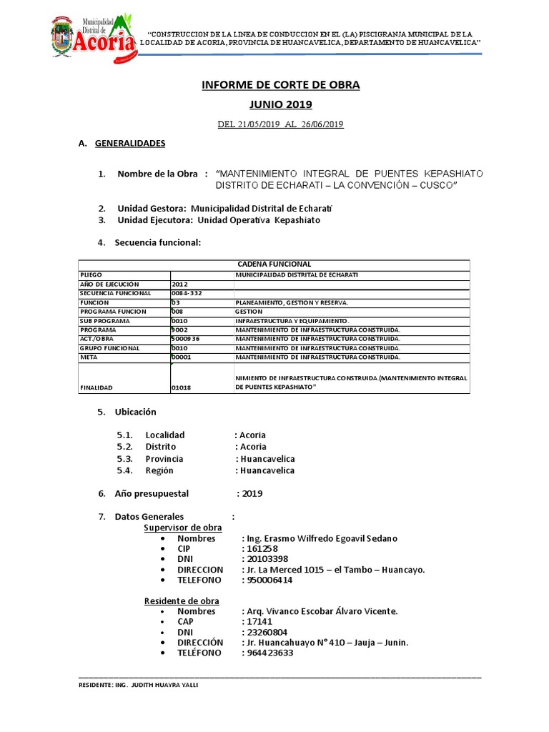 Informe de Corte de Obra-2012 | PDF | Microeconomía | Economias