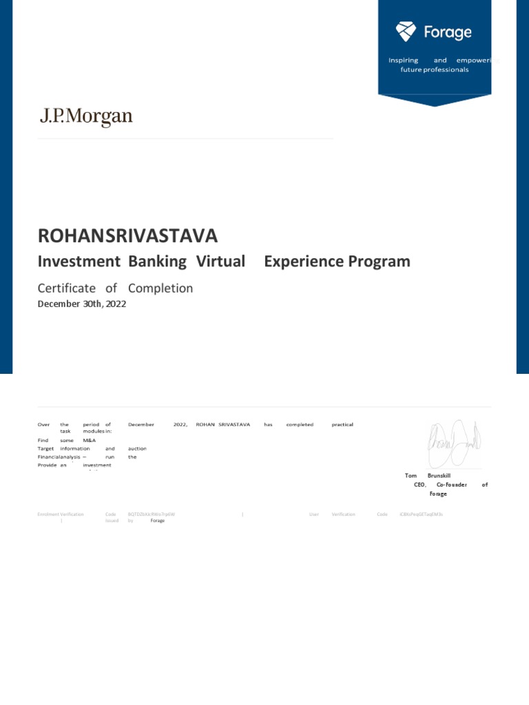 Rohan Srivastava: Investment Banking Virtual Experience Program | PDF