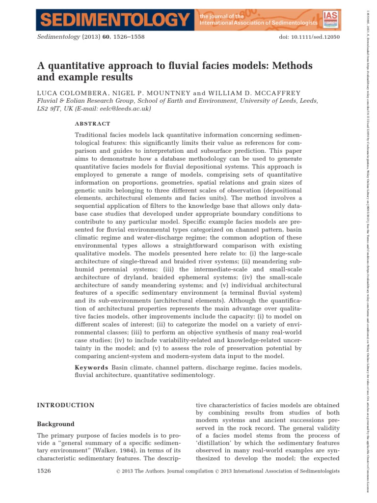 Sedimentology - 2013 - Colombera - A Quantitative Approach To Fluvial ...