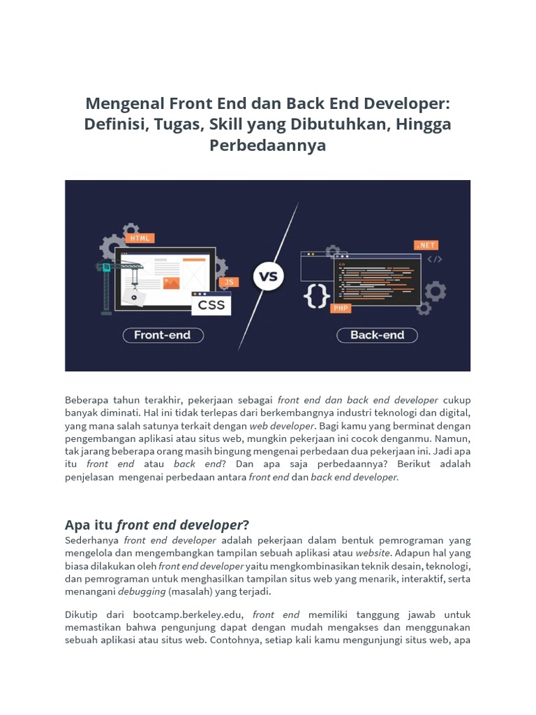Front End Dan Back End Developer | PDF