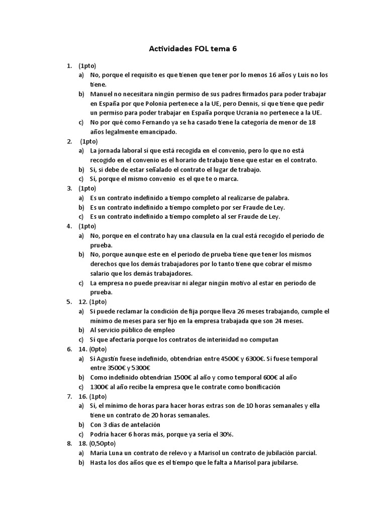 Actividades FOL Tema 6 | PDF | Tiempo de trabajo