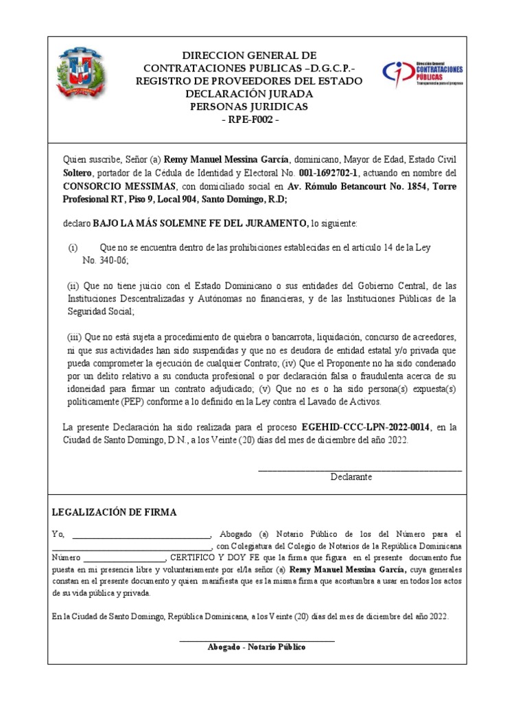 Declaracion Jurada Personas Juridicas | PDF | Bancarrota | República ...