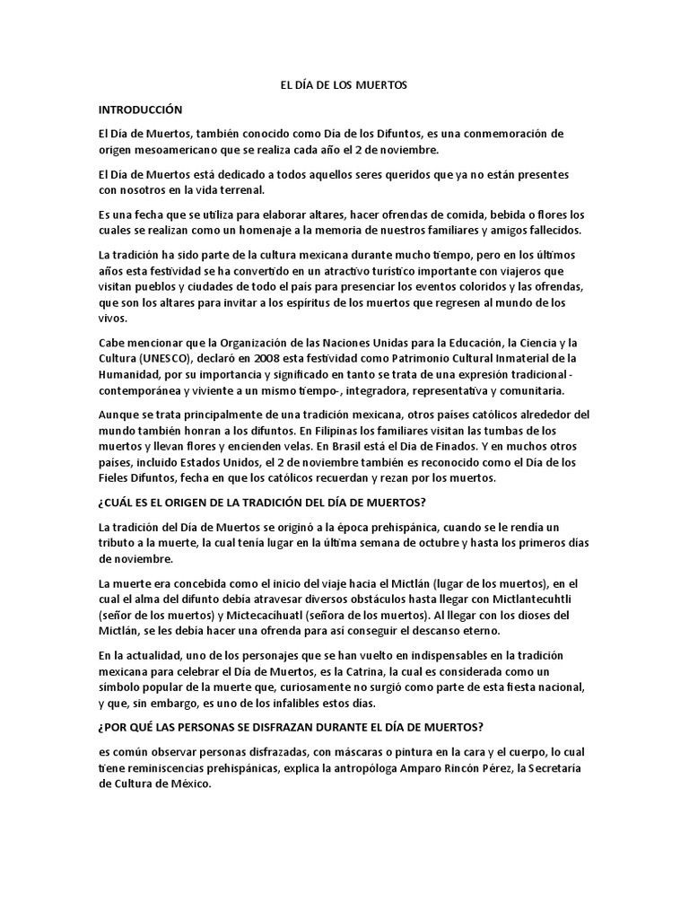 El Día De Los Muertos Pdf Antropología Cultural