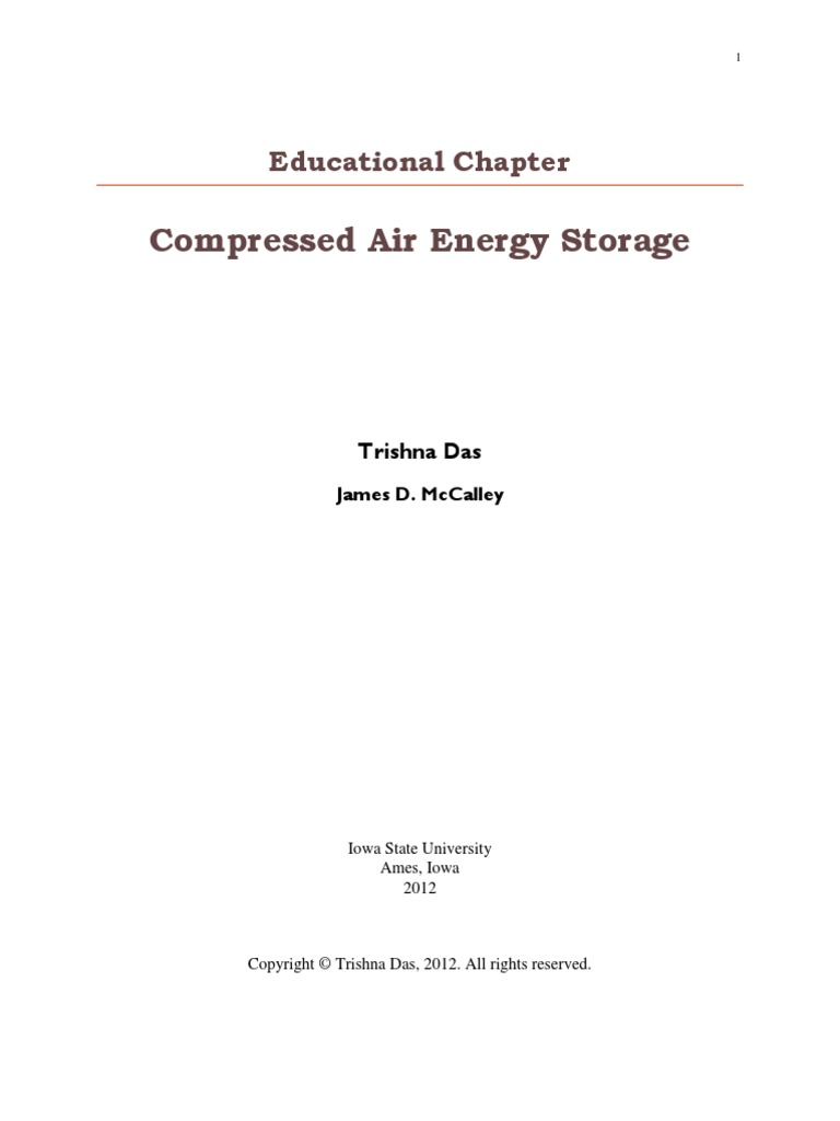 Compressed Air Energy Storage - Chapter - TRISHNA DAS | PDF | Energy Storage | Wind Power