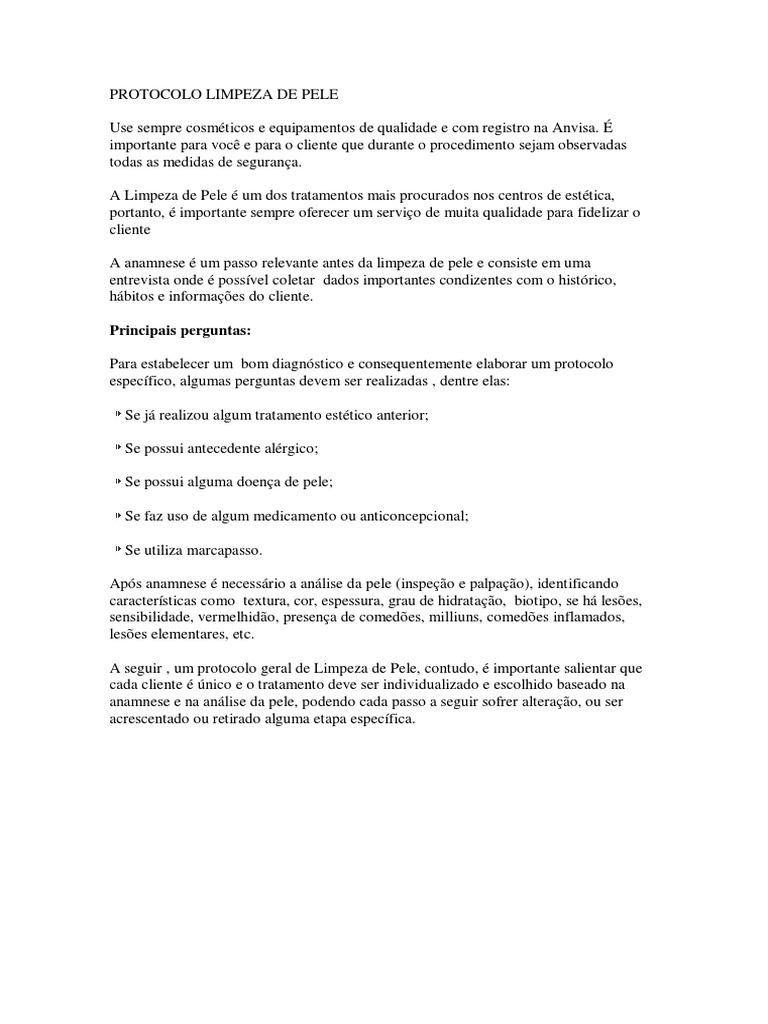 Protocolo Limpeza de Pele Passo A Passo | PDF | Pele