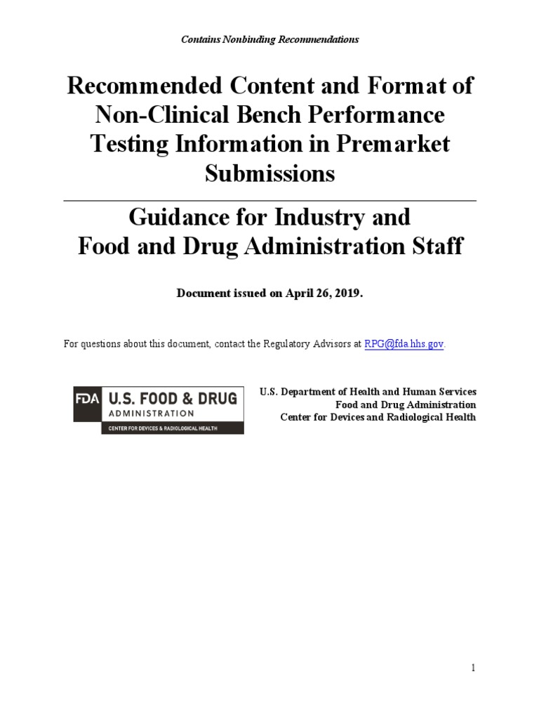 Recommended Content and Format of Non-Clinical Bench Performance ...