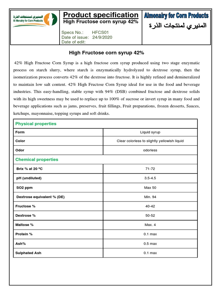Fructose - TDS | PDF | Fructose | Syrup