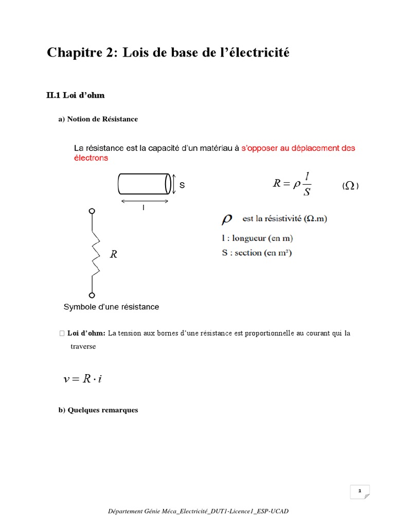 Chapitre 2 - Electricité DUT1-Licence1 - GM-ESP - 2020-2021 | PDF