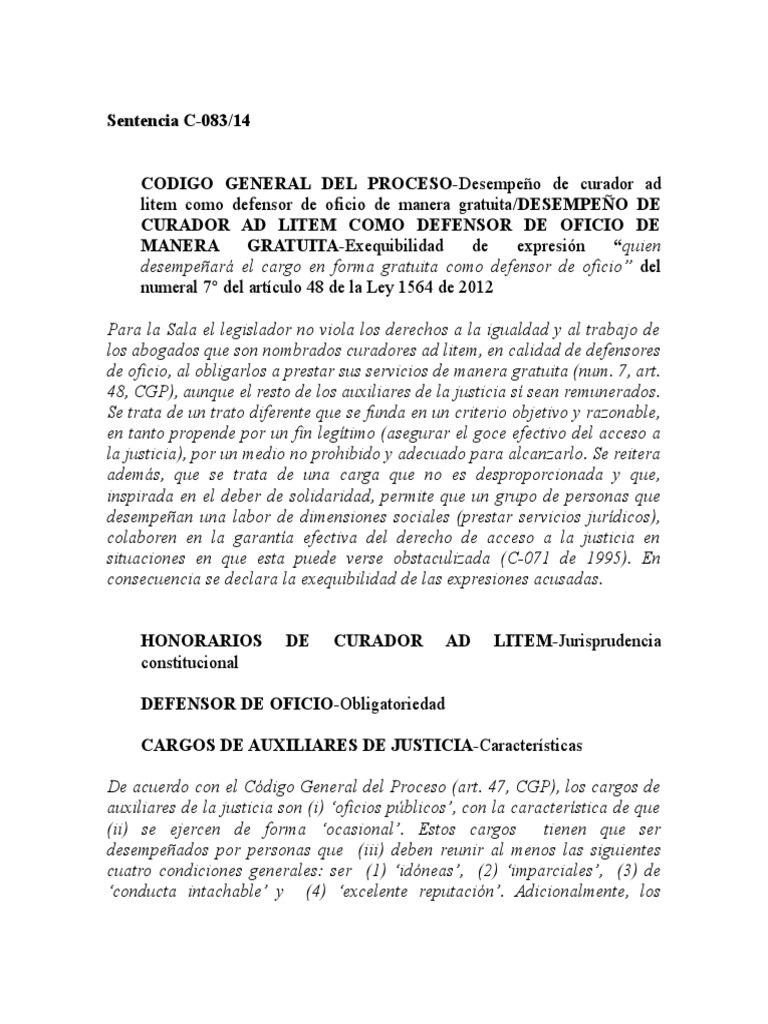 Litem Como Defensor de Oficio de Manera gratuita/DESEMPEÑO DE | PDF ...