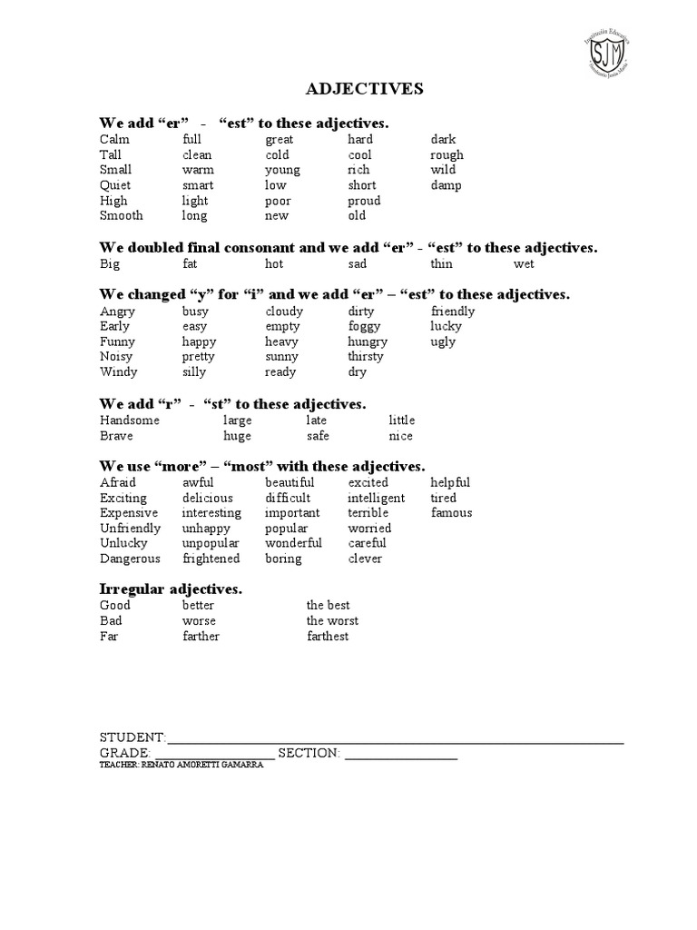 Adjectives Comparative and Superlative | PDF