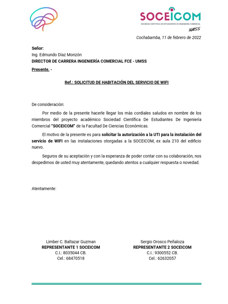 Carta Solicitud WIFI | PDF