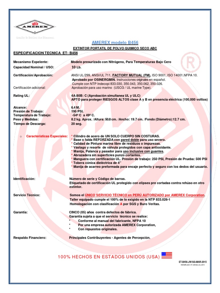 Ficha Tecnica AMEREX Extintor UL 4A 80B C Polvo Quimico Seco ABC Modelo ... Ficha Tecnica AMEREX Extintor UL 4A 80B C Polvo Quimico Seco ABC Modelo ...