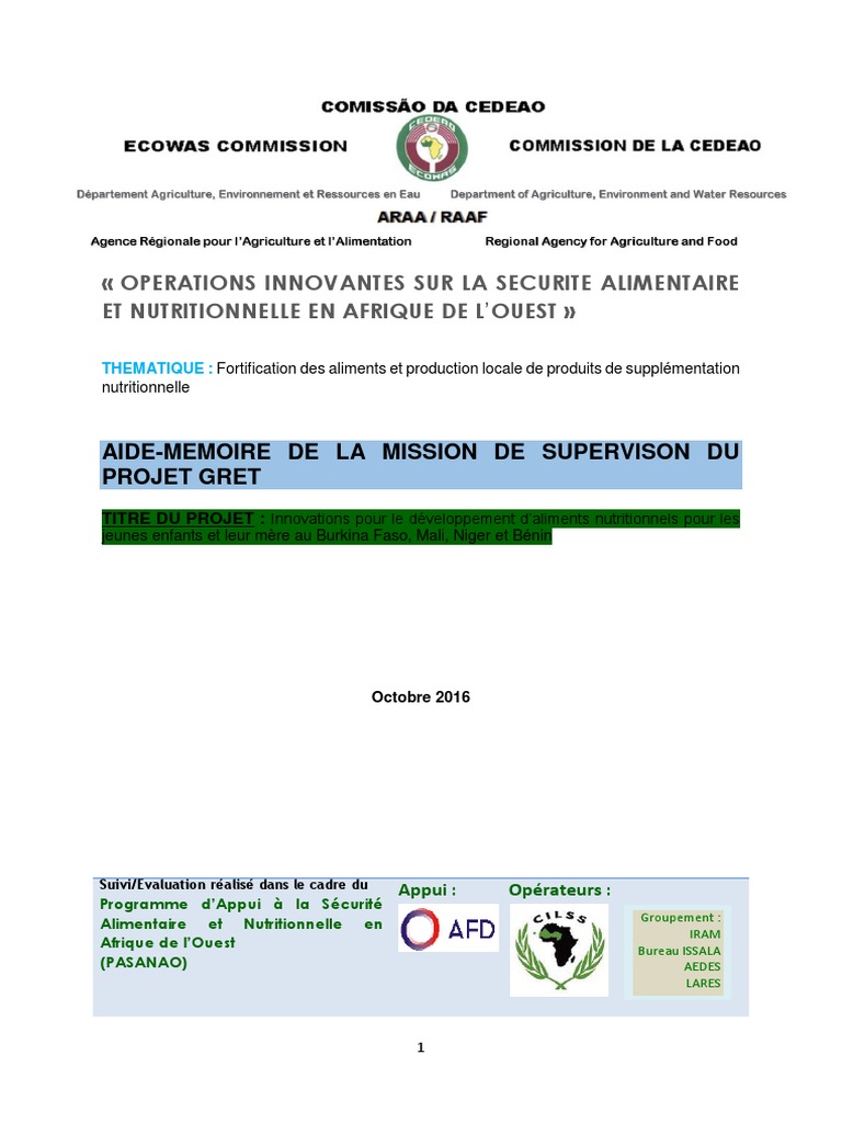 Aide Memoire 2 - GRET 1 - Versionfinale - 20170116 | PDF | Malnutrition | Nourritures