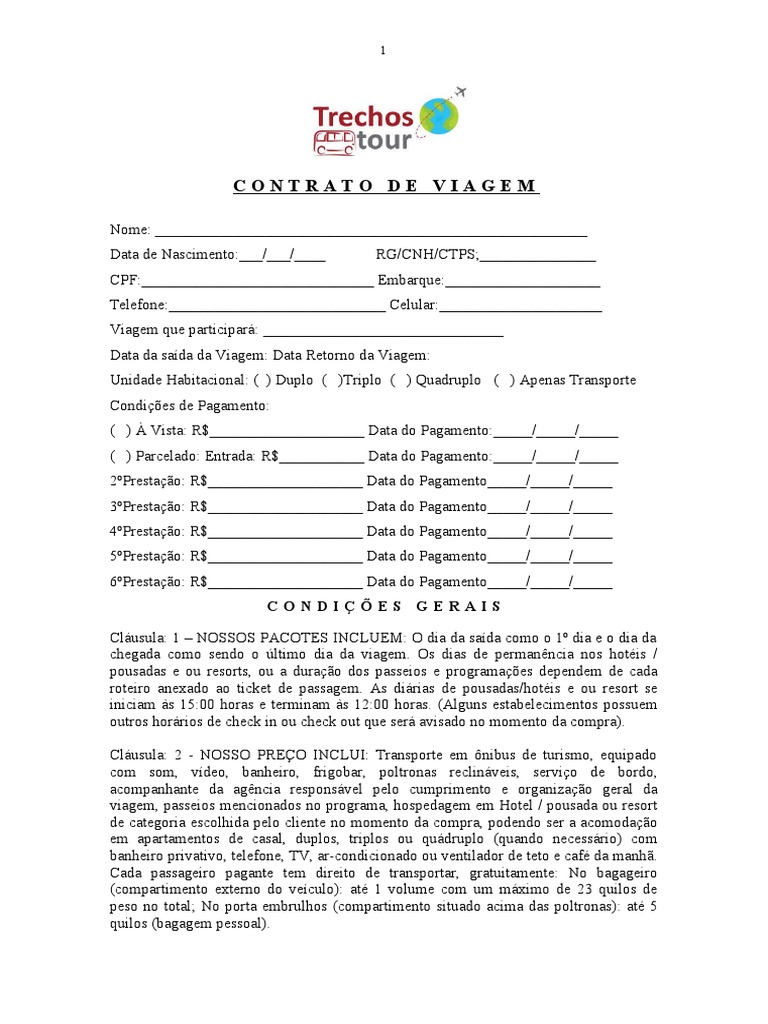 Contrato de Viagem Interestadual Trechos Tour | PDF | Hotel | Recorrer