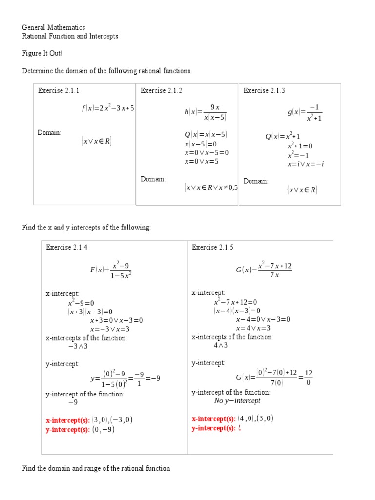 Rational Function and Intercepts | PDF | Mathematical Concepts ...