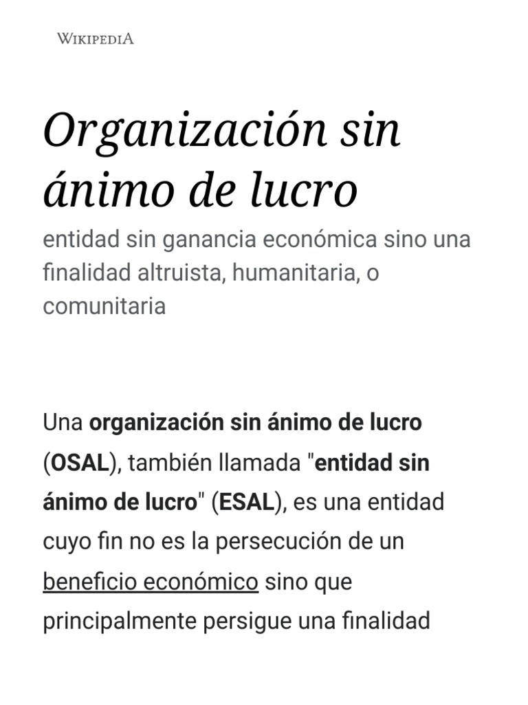 Organización Sin Ánimo de Lucro - Wikipedia, La Enciclopedia Libre ...