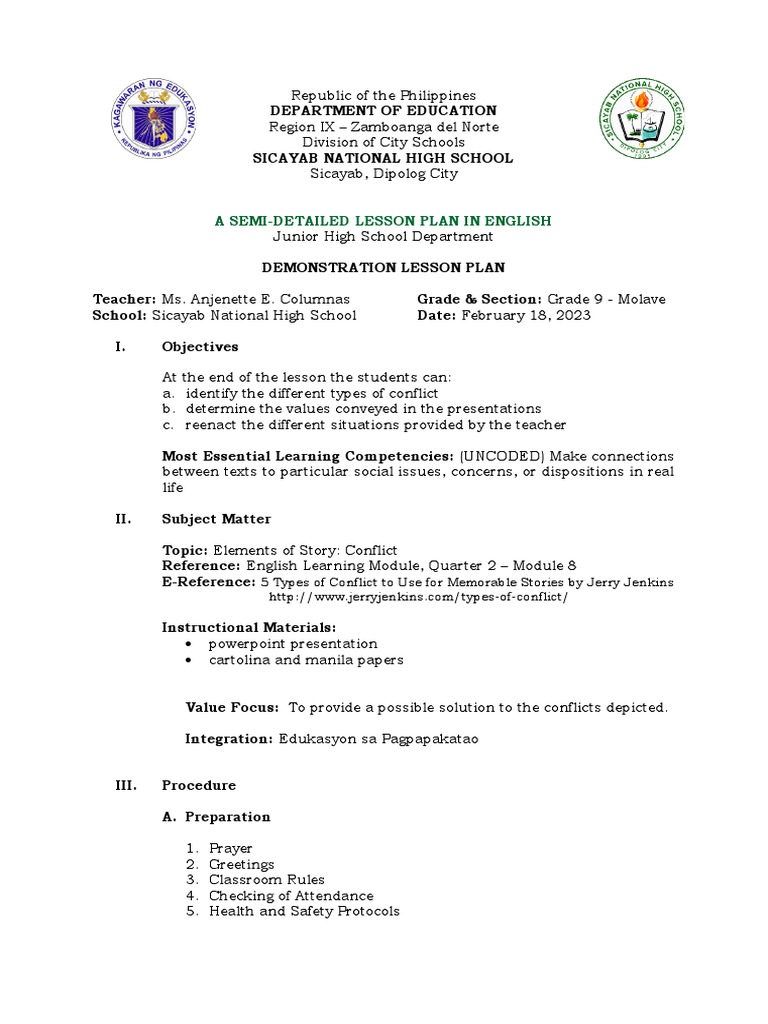 Grade 9 English Lesson on Conflict | PDF