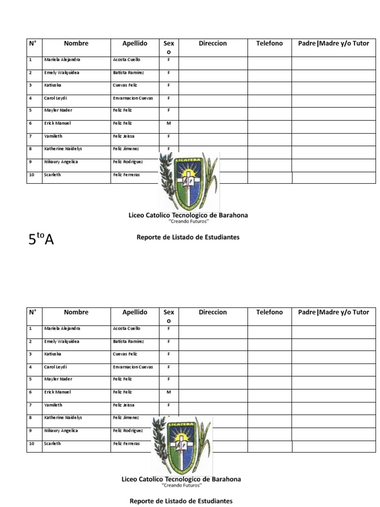 Plantilla de Reporte de Listado de Estudiantes | PDF