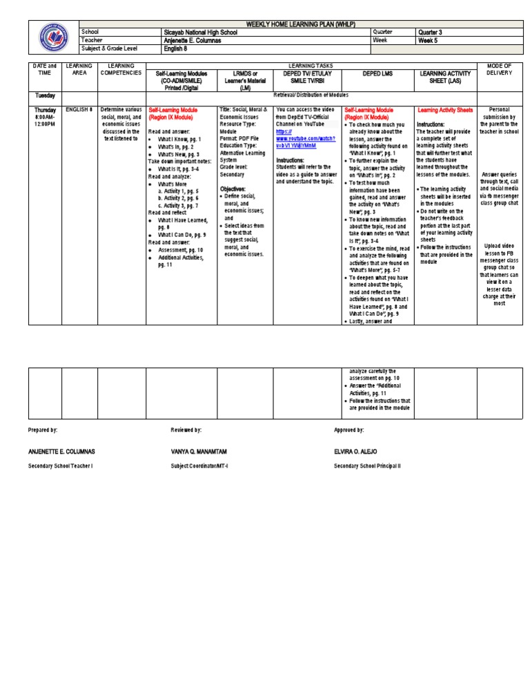 WHLP English 9 Q3 Week 5 | PDF | Learning | Education Theory