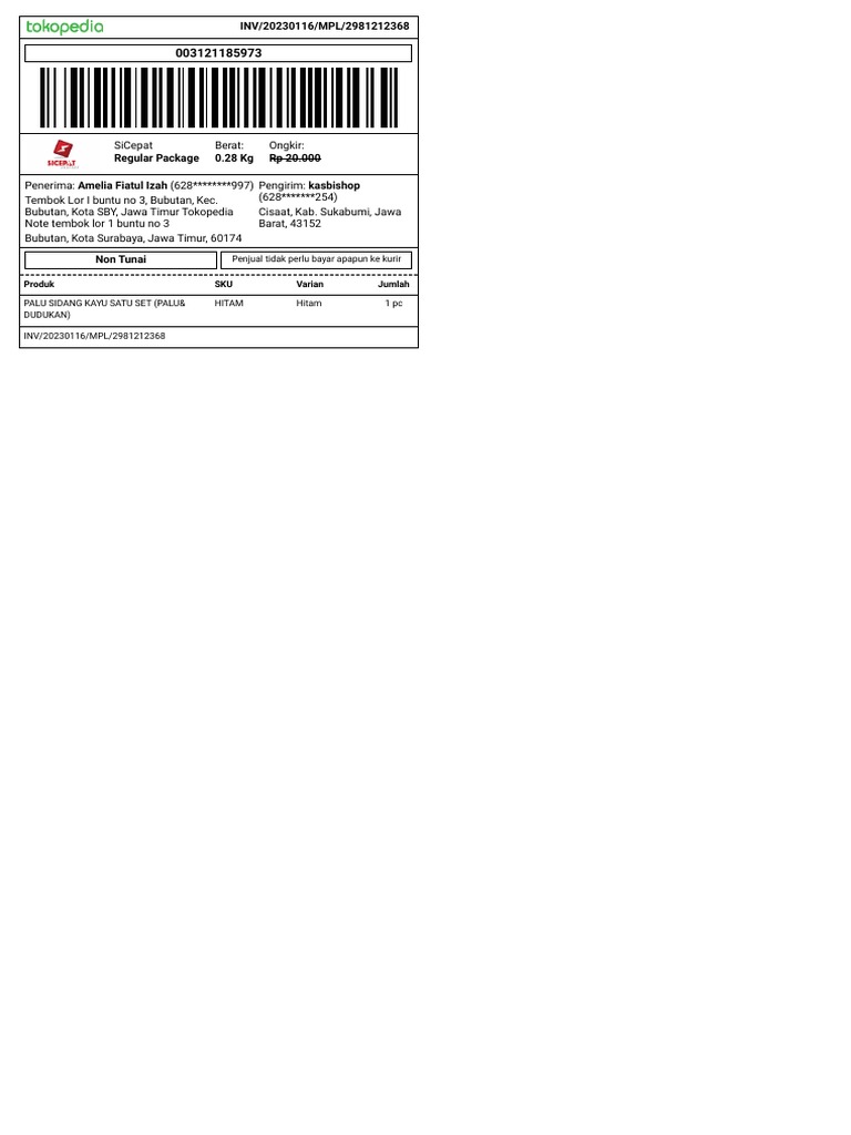 Shipping Label - Tokopedia | PDF