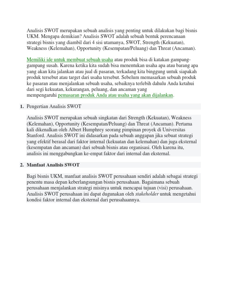 Pentingnya Analisis SWOT untuk UKM | PDF