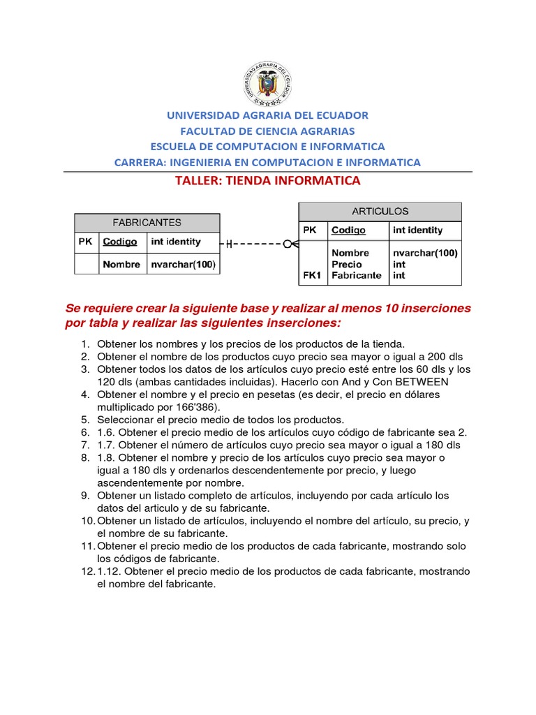 Taller Tienda de Informatica | PDF