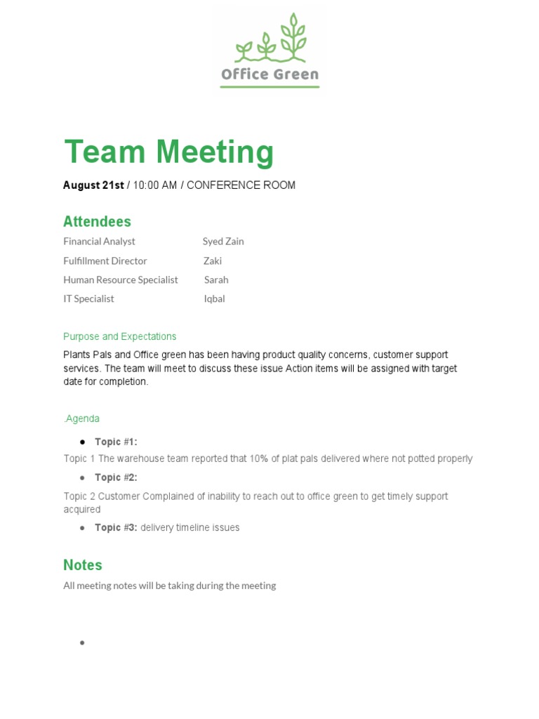 Addressing Product Quality and Customer Service Issues: Meeting Notes ...