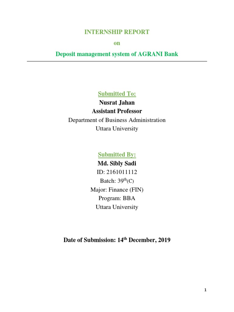 Deposit Management System of AGRANI Bank | PDF