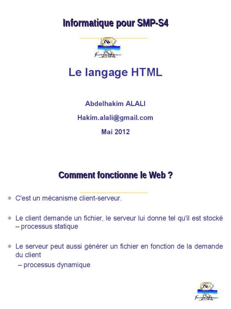 FST Settat - Cours HTML | PDF | Html | Langage de balisage