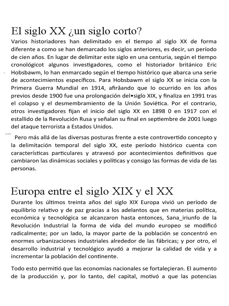 El Siglo XX ¿Un Siglo Corto? | PDF