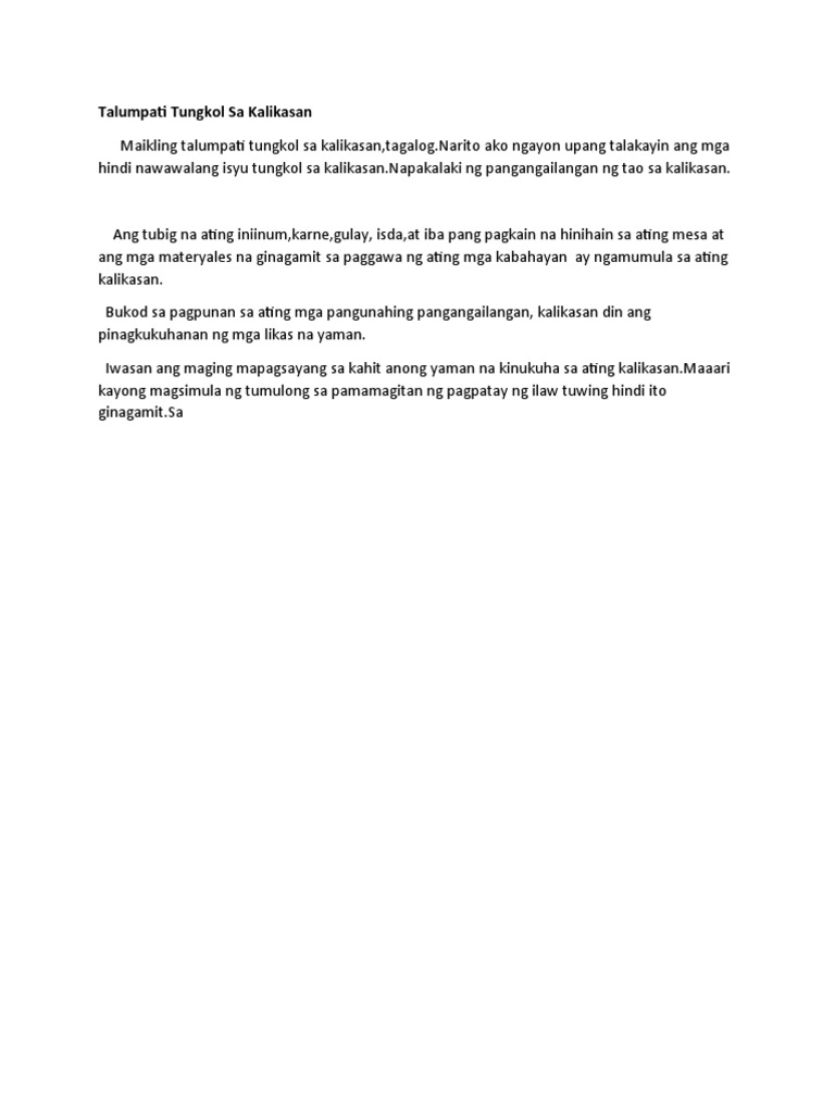 Talumpati Tungkol Sa Kalikasan | PDF