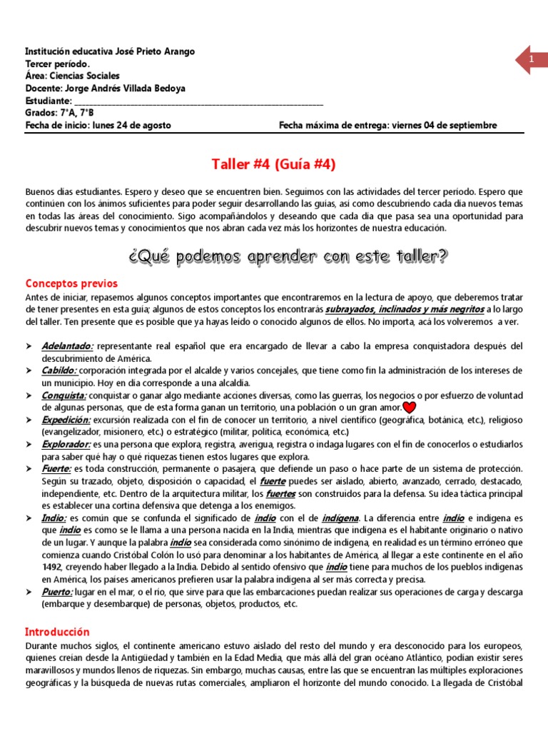 Taller 4. Ciencias Sociales. Septimo A, Septimo B | PDF