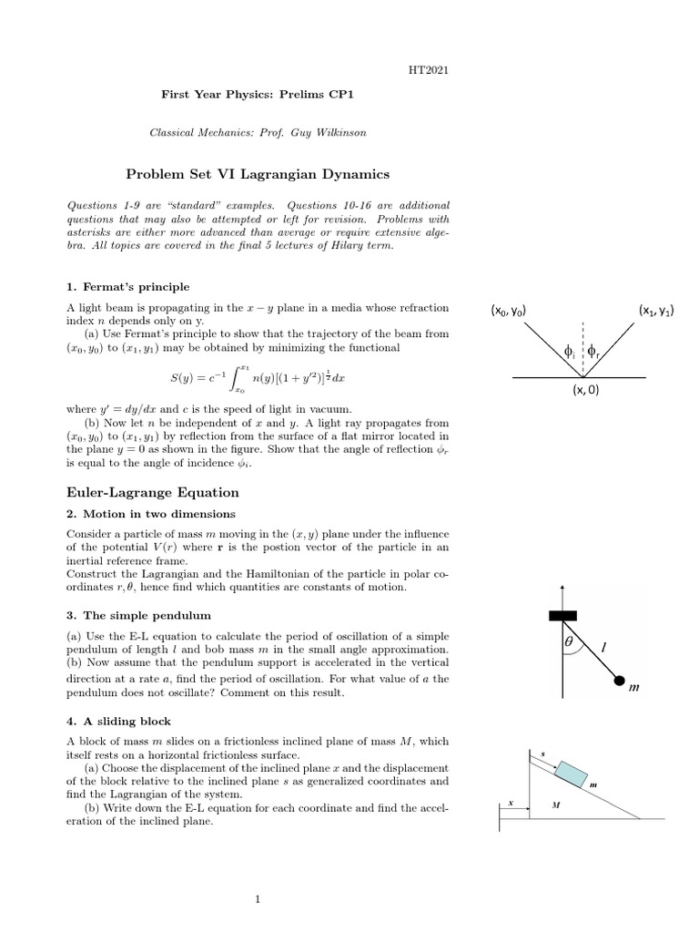 Problem Set 6 | PDF | Lagrangian Mechanics | Hamiltonian Mechanics