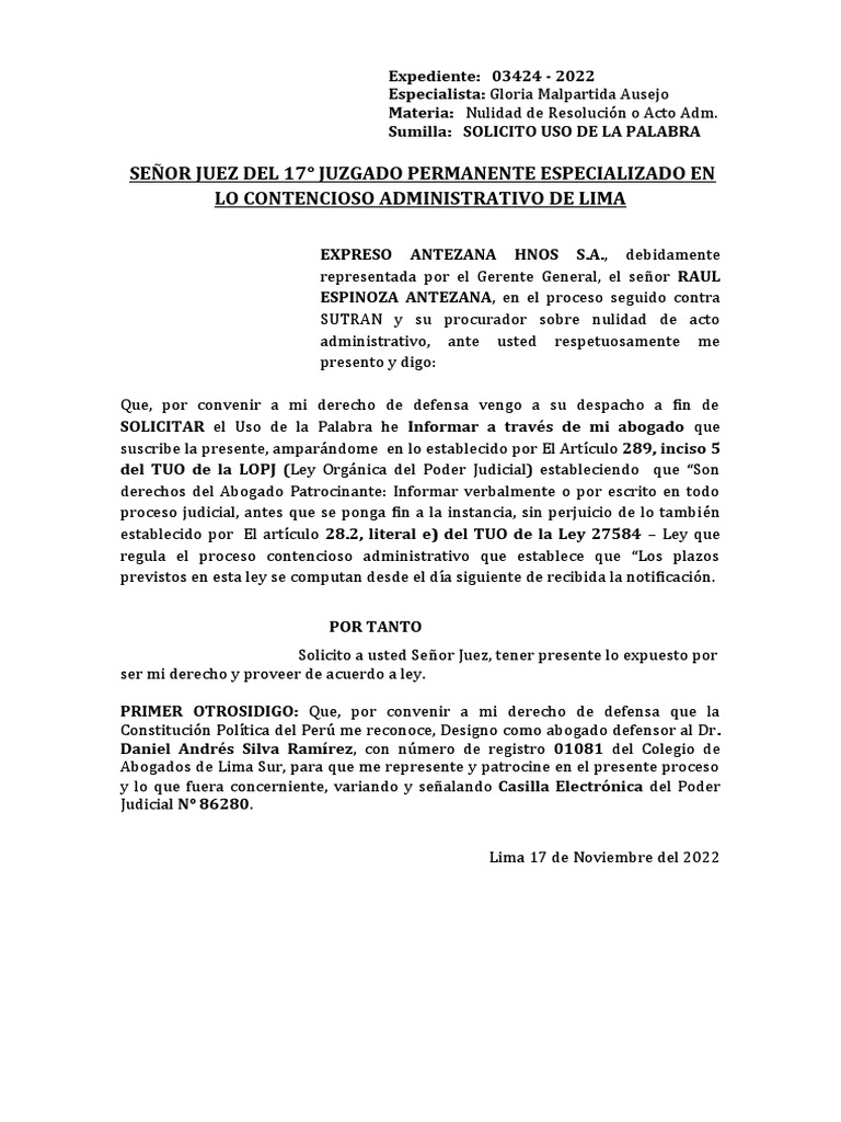 Solicito Uso de La Palabra | PDF