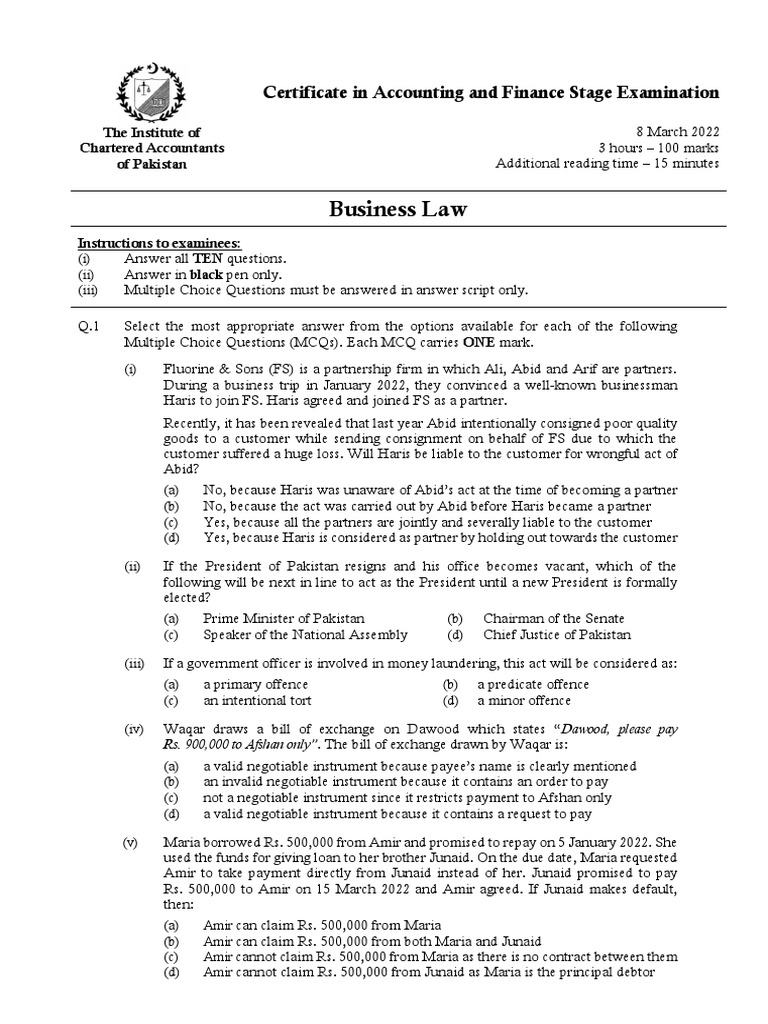 Blaw Paper | PDF | Negotiable Instrument | Multiple Choice