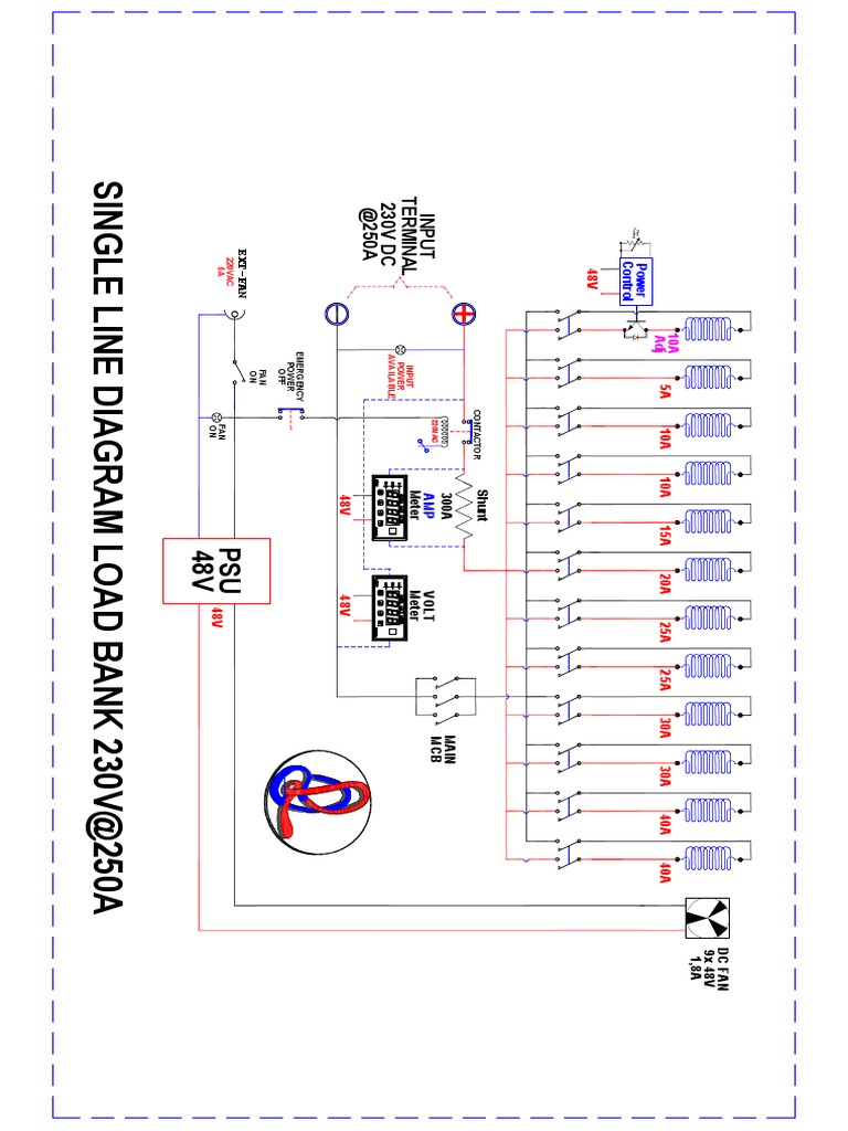 Single Line Diagram of a 48V DC Load Bank System with 230V Input Power ...