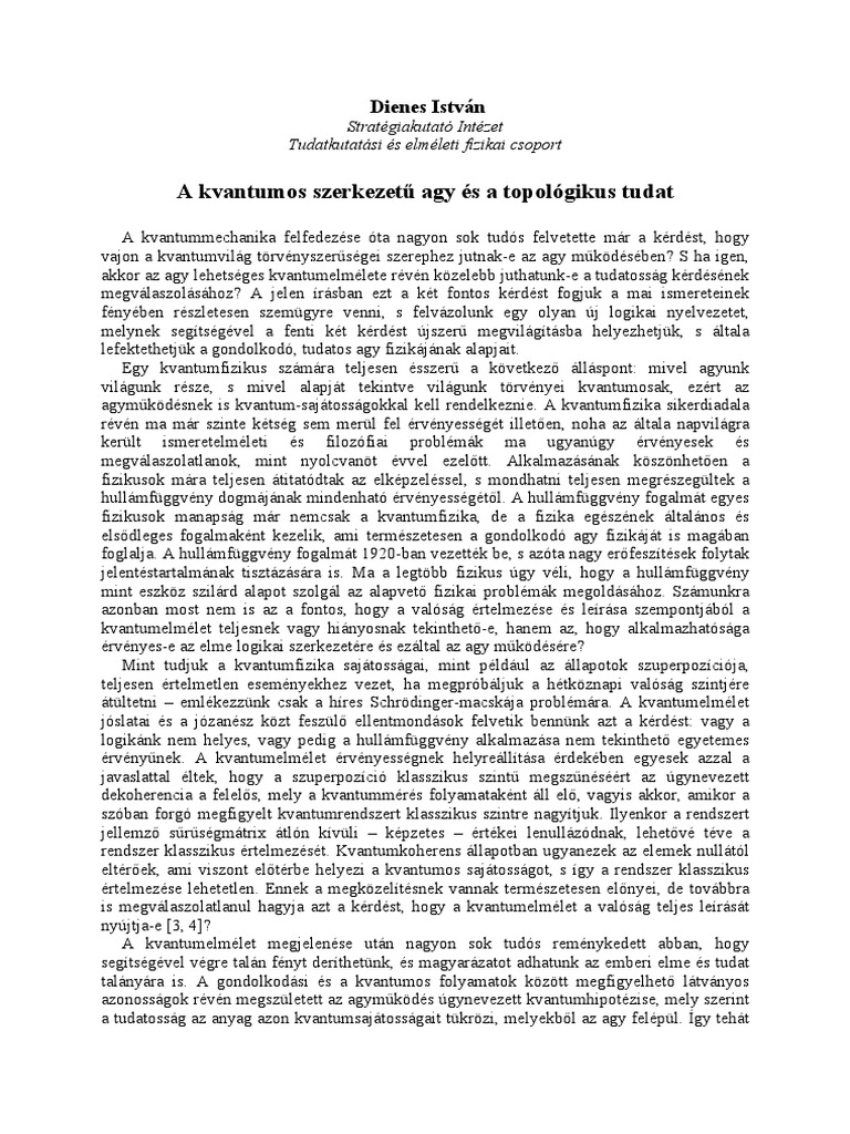 Dienes - István - A Kvantumos Szerkezetű Agy És A Topológikus Tudat | PDF
