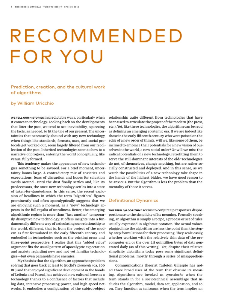 Uricchio Recommended For You Prediction | PDF | Algorithms | Prediction