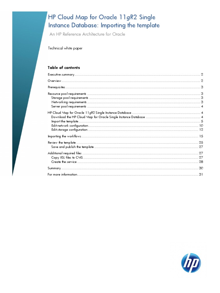 Hp Cloud Map For Oracle 11gr2 Single Instance Database Importing The Template Pdf Cloud