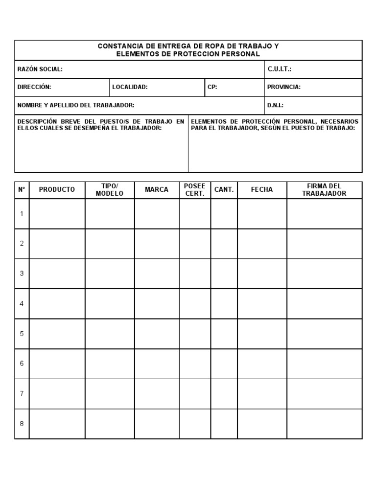 NUEVO Registro de Entrega de EPP