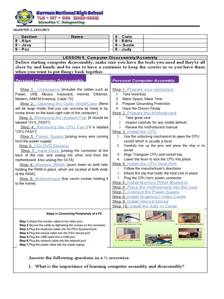 Lesson 5 Computer Assembly | PDF | Electrical Connector | Computer Science Lesson 5 Computer Assembly | PDF | Electrical Connector | Computer Science