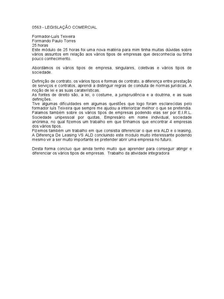 Reflexão Legislação Comercial 0563 | PDF