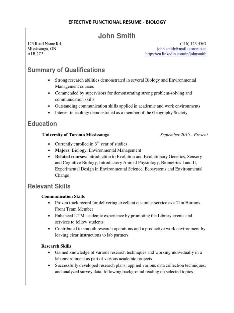 John Smith's Biology Resume Overview | PDF | Biology | Evolution
