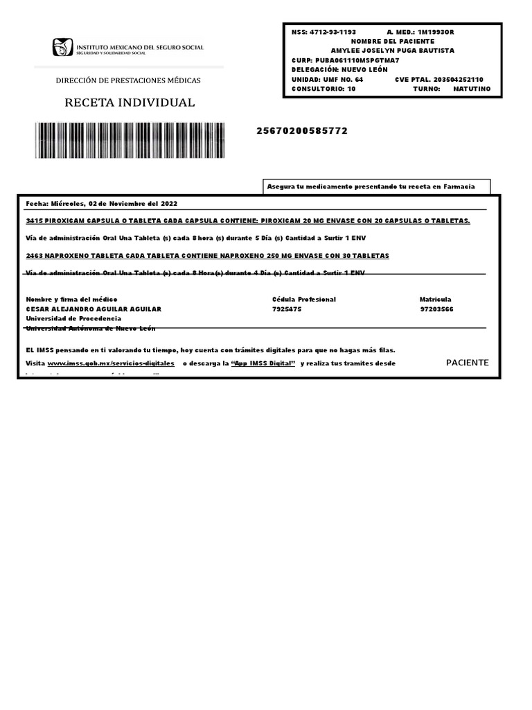 Receta médica IMSS editable y descarga | PDF