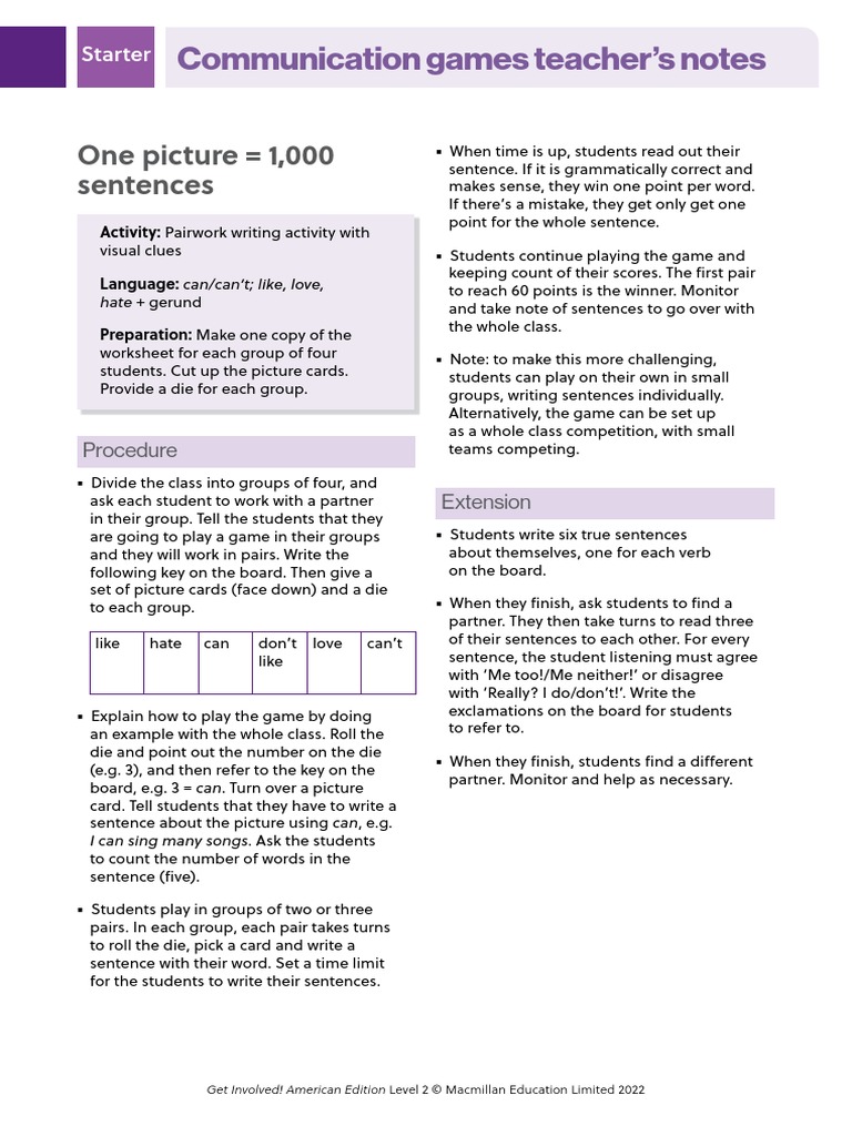 Communication Games Starter TNs | PDF | Sentence (Linguistics) | Syntax