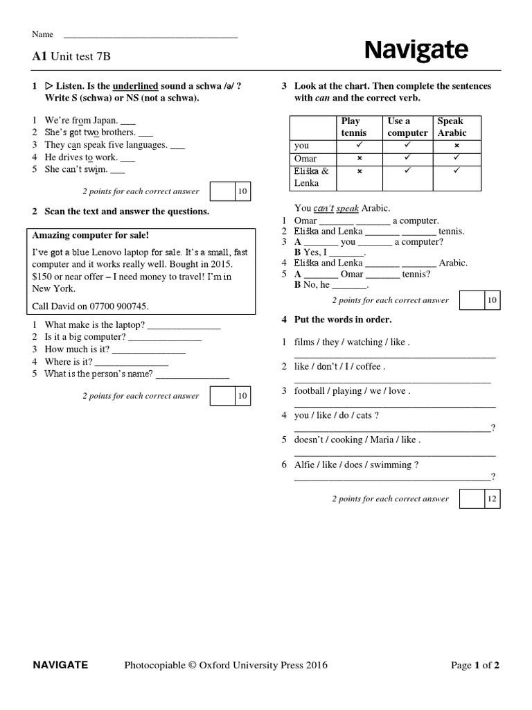 Unit Test 7B | PDF | Linguistics